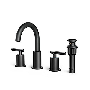 FORIOUS Matte Black Bathroom Faucet 3 Hole, 8 Inch Widespread Bathroom Faucet Black with Metal Pop-up Drain Assembly, Two Handle Vanity Faucet with cUPC Supply Lines, 8" Black Bathroom Faucet