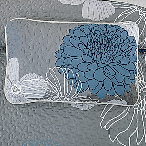 Floral Quilt Set Queen Blue Boho Bedspread 3 Pieces Soft Lightweight Coverlet with 2 Pillow Shams for All Season 96"x90"