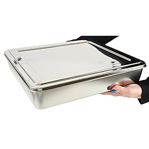 Home-X Stainless-Steel Cake Pan with Lid, Rectangular Cake Pan With Lid, Baking Tray for Cakes, Oven-Safe Pan, Large Metal Baking Pan, 13" L x 11" W x 2 ½” D, Stainless Steel