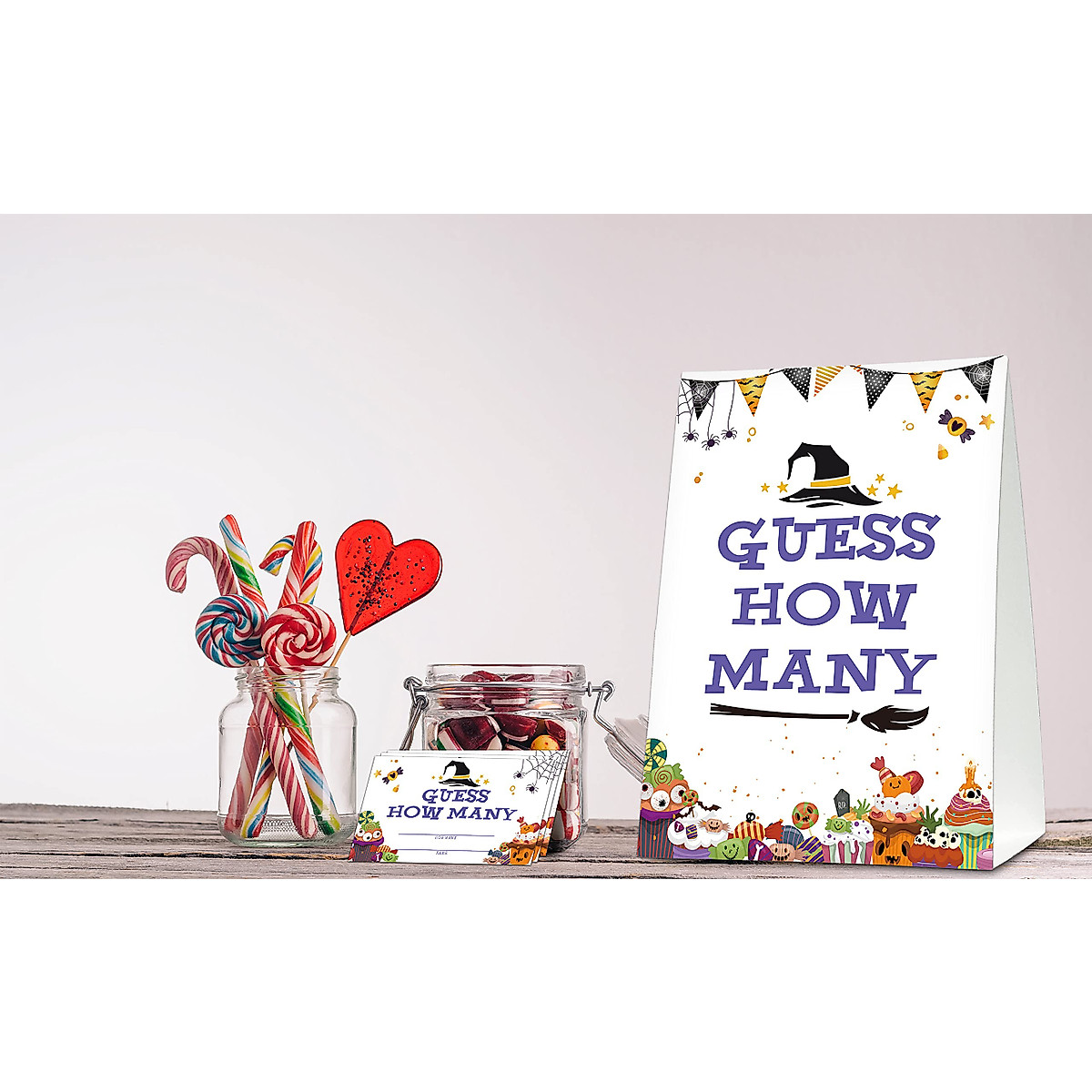 Halloween Bridal Shower Game Sign and Card, Halloween Guess How Many Party Game Set, 1 Sign With 50 Guess Tickets –LK-012