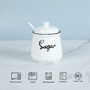 HAOTOP Farmhouse Porcelain Sugar Bowl with Lid and Spoon 12oz,Easy to Clean (White)
