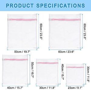 uxcell Mesh Laundry Bags, 5Pcs Mesh Wash Bag Fine Net Travel Storage Organize Bag with Zipper for Delicate Clothing Laundry Stocking, Pink