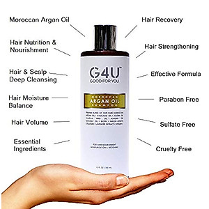 G4U Sulfate Free Shampoo with Argan Oil for Women and Men, All Hair Types, Dry, Damaged, Frizzy and Color Treated Hair. Natural Volumizing Moisturizing. For Home, Salons and Spas.12 Fl Oz
