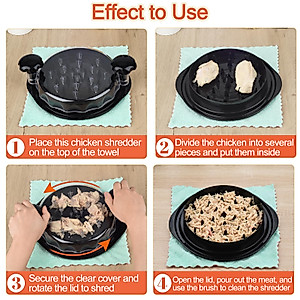 Chicken Shredder,Chicken Shredder Tool Twist Large Meat Shredder with Clear Cover and Non-Skid Base, Ergonomic Handle,Dishwasher Safe,Equipped with Pad Cloth and Brush (Black Chicken Shredder)