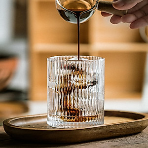 INSETLAN Set of 8 Ribbed Glassware - 4 Large Glasses 17 oz, 4 Rocks Glass Cups 10 oz, Vintage Glassware Cocktail Glasses, Ideal for Beer, Juice, Water, Ice Coffee Cup, Whiskey, Mixed Drinkware