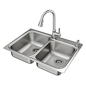 Moen Lainie Stainless Dual-Mount 22-Inch x 33-Inch Stainless Steel Kitchen Sink with Pulldown Kitchen Faucet and Soap Dispenser, All-in-One Kit, 21689