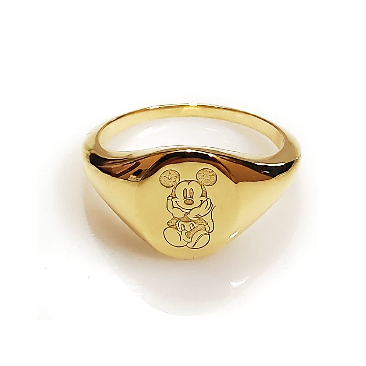 Sterling Silver Ring, Mickey Ring, Personalized Ring, Signet Ring, Mouse Ring, Engraved Ring, Cartoon Ring, Custom Ring,, Yellow, Mjr0054Mky
