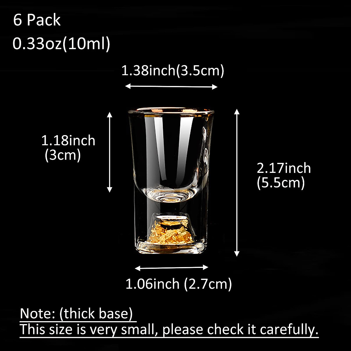BPFY 6 Pack 10ml (0.33 oz) Shot Glasses, Crystal Shot Glass Set Decorated with 24K Gold Flakes, Glass Shot Cups for Whiskey, Tequila, Vodka, Mini Shot Glass Perfect for Party, Bar, Club