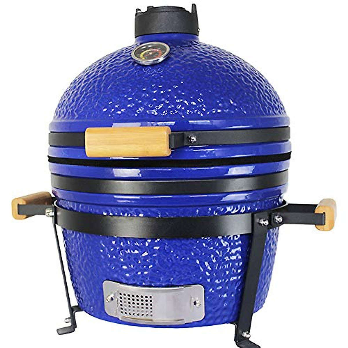 RJMOLU Large BBQ Grill, 16" Barbecue Grill Smoker BBQ Grill with 2 Foldable Wooden Side Shelves, Ceramic Barbecue for Picnic Garden Terrace Camping Travel,Blue