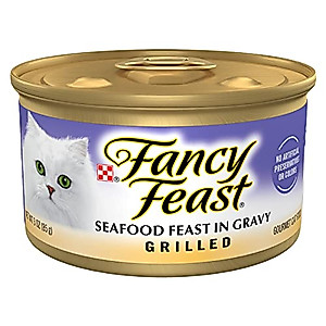 Purina Fancy Feast Grilled Wet Cat Food Seafood Feast in Wet Cat Food Gravy - (Pack of 24) 3 oz. Cans