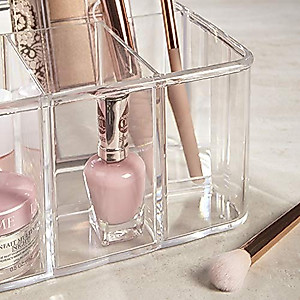 STORi 5-Compartment Clear Plastic Organizer | Rectangular Divided Makeup and Vanity Storage Bin and Office Desk Caddy | Scalloped Wall Design | Made in USA