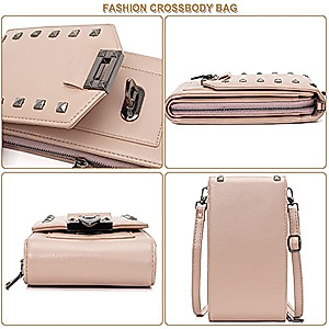 Leather Crossbody Bags for Women, Fashion Cell Phone Shoulder Bag Wallet Small Purse with Card Slot & Long Strap (Black)