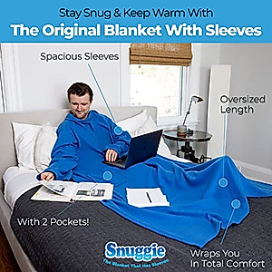 Snuggie- The Original Wearable Blanket That Has Sleeves, Warm, Cozy, Super Soft Fleece, Functional Blanket with Sleeves & Pockets for Adult, Women, Men, As Seen On TV- Blue