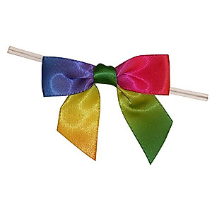 Liitos Twist Tie Bows 100 Pack Rainbow Colors, mix color Red, Orange, Pink, Blue, Green, Purple, Yellow, PreTied Bows for Treat Bags or Wrapping Any of Your Ideas, Amazing for Wrapping Candy and Gifts