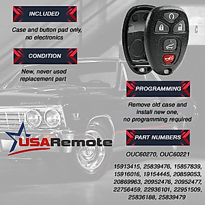 Key Fob Shell fits 2007-2015 Buick Cadillac Chevy GMC Saturn Keyless Entry Remote Case & Button Pad (15913415, OUC60270)