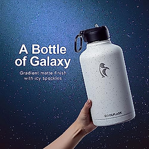 Half Gallon Water Bottle Insulated with Straw&3 Lids, Coolflask 64 oz Water Jug Galaxy Large Metal Stainless Steel flask for Gym, Sports and Office, Keep Cold 48H Hot 24H, Arctic White