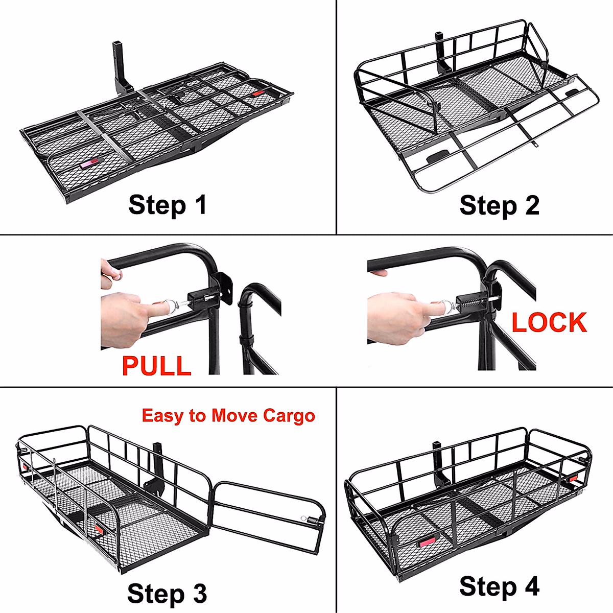OKLEAD 500 Lbs Heavy Duty Hitch Mount Cargo Carrier 60" x 24" x 14.4" Folding Cargo Rack Rear Luggage Basket Fits 2" Receiver for Car SUV Camping Traveling
