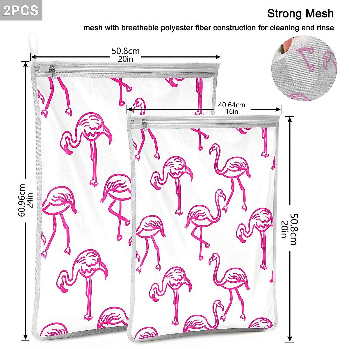 Flamingo Pink Laundry Bags Mesh Wash Bags Set of 2 Delicates Bag for Washing Machine Mesh Laundry Bag for Bra Shoe Lingerie Travel Laundry Dorm Room Essentials