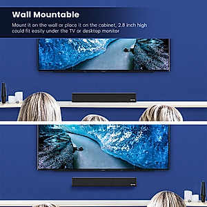 Sound Bar, BESTISAN 50 Watts Soundbar with HDMI, Optical, Coaxial, AUX, USB and Bluetooth Connection, DSP, Bass Adjustable, 16 Inch, Mountable