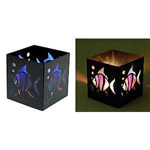 Square Tropical Fish Black Metal Tealight Candle Holder - 3" x 3" (Candleholder / Celestial)