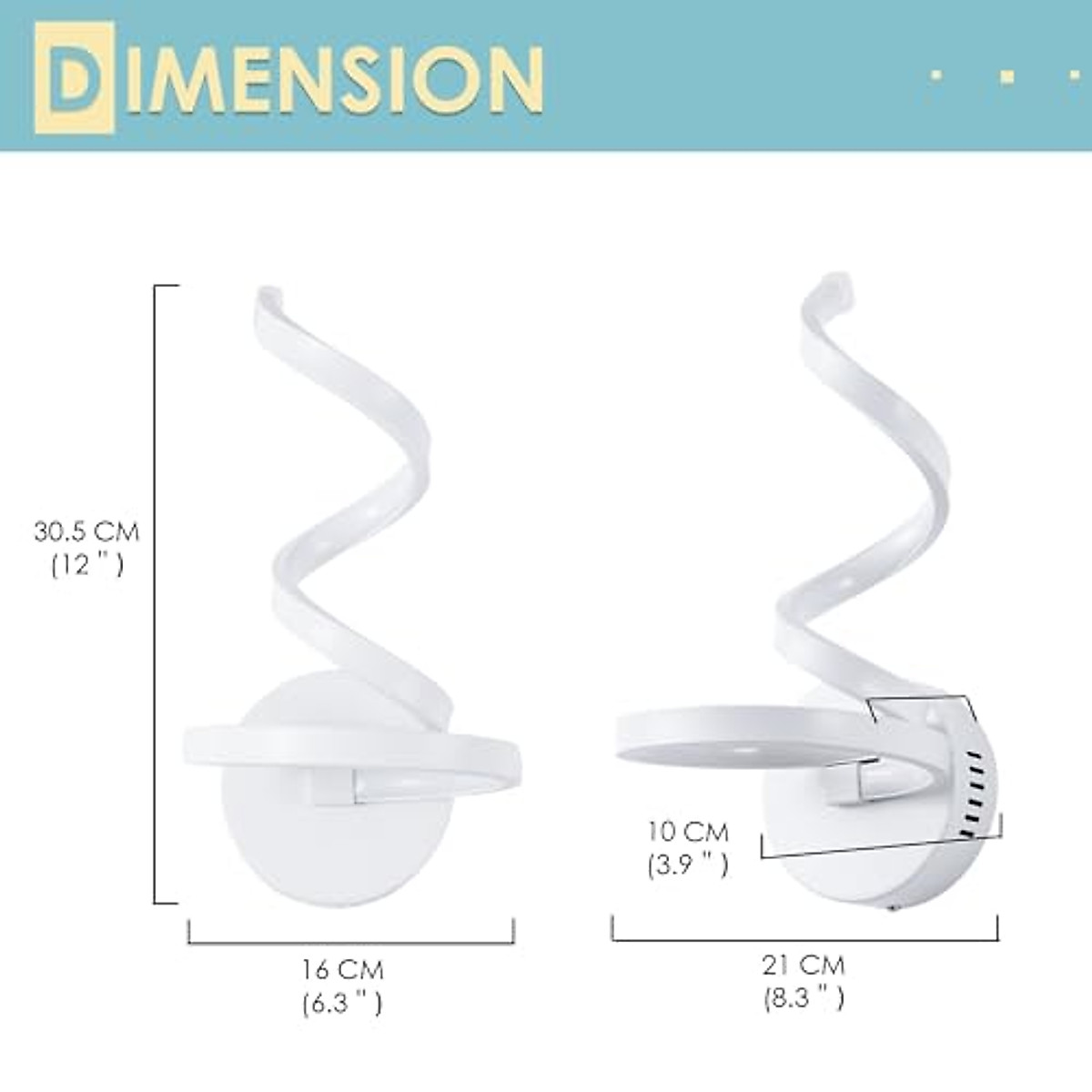 CHYING LED Wall Sconce Modern Spiral Bathroom Wall Light White Wall Lamp 15W Cool White 6500K Indoor Wall Light Fixture for Bedroom Stairs Living Room Hallway