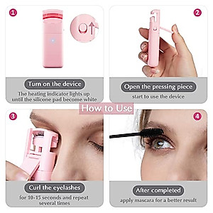 Heated Eyelash Curler, Electric Eyelash Curler with Flexible Silicone Pad, One-Step Lash Curler for Long & Voluminously Curled Eyelashes in Seconds, Last All Day. Battery Included