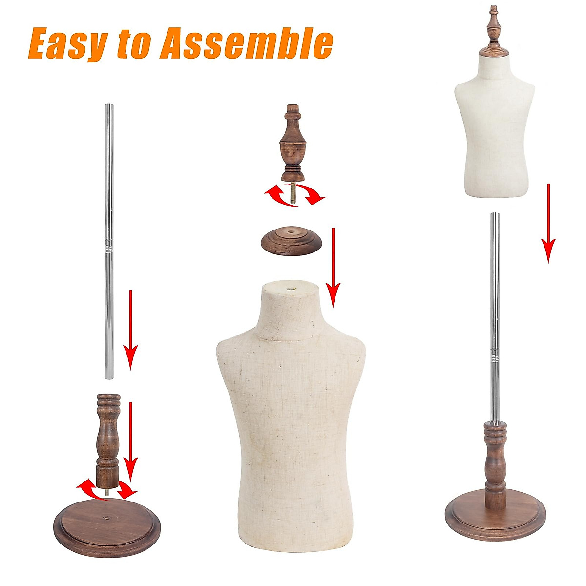 Child Mannequin for Clothes Display, Adjustable Kids Toddler for Apparel Scarf Window Shop Display, 2-3 Years Old, Brown