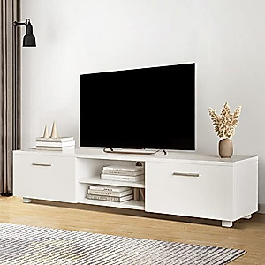 Noskatu Modern TV Stand with 2 Storage Cabinets Entertainment Center for 65 inch TV Simple Television Media Console Table with 2 Open Shelves Wood TV Unit for Home Living Room Bedroom White