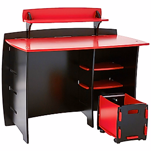 Legaré Furniture Children's Desk with Shelves and File Cart Set for Kids, Red and Black