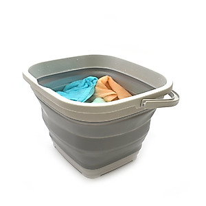 SAMMART Set of 2-11L (2.9 Gallon) Collapsible Rectangular Handy Basket/Bucket (2, Grey)