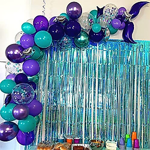 Mermaid Party Balloons 60 Pack, 12 Inch Metallic Purple Tiffany Blue Teal Green White Confetti Latex Helium Balloons for Girls Baby Shower Unicorn Mermaid Theme Birthday Party Decorations Wedding