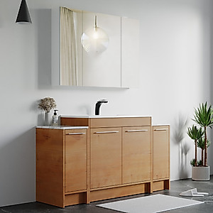 Dowell Oak Natural Bathroom Vanity with Ceramic Sink Combo, Modern Bathroom Cabinet with Soft-Close Door, Freestanding Single Bathroom Vanity Set (36 Inch)