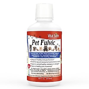 Vital Earth Minerals Pet Fulvic – 70+ Trace Minerals for Pet Health, Joint Supplement, Allergy Relief for Cats, Dogs & Farm Animals, 16 Oz