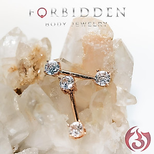 Forbidden Body Jewelry 14g 1/2 Inch (12mm) 14k Gold Plated Clear CZ Crystal Front Facing Gemmed Nipple Ring Barbell Set