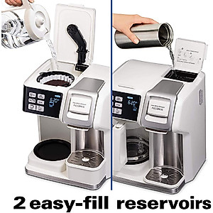 Hamilton Beach 49947 FlexBrew 2 Way Coffee Maker Single-Serve or 12 Cup Pot, White Bundle with 1 YR CPS Protection Pack, 3x Single-Serve Cups, Milk Frothing Pitcher, 2x Reusable 16oz To Go Mug