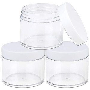 Beauticom 60 Grams/60 ML (2 Oz) Round Clear Plastic Container Jars with White Lids Storage Makeup Cosmetic Lotion Scrubs (3 Jars)