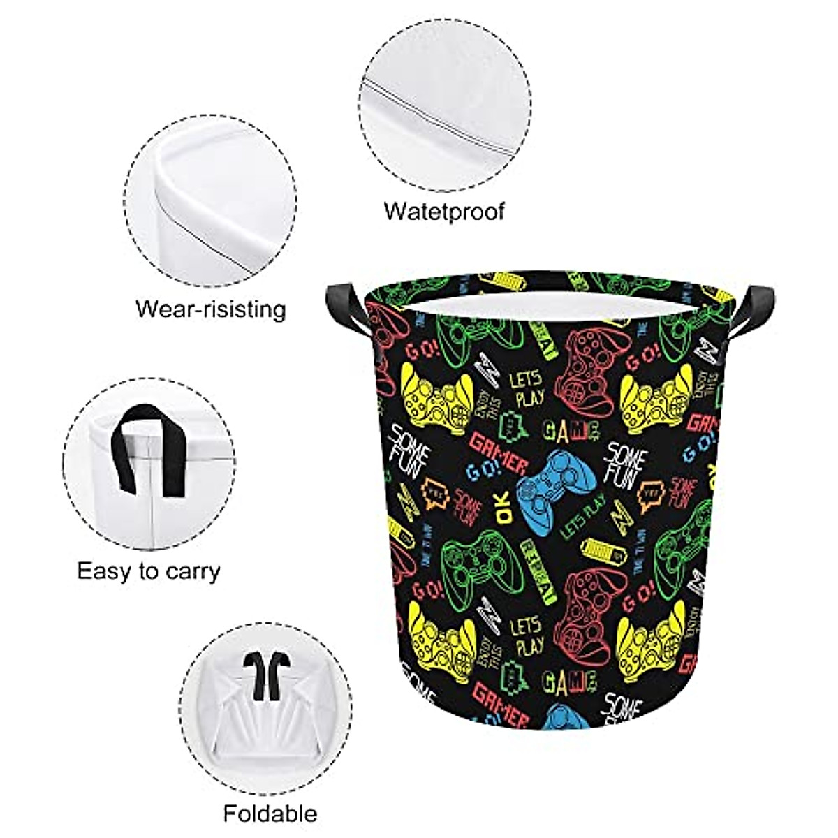 Gaming Controller Art Foldable Storage Basket Game Laundry Basket Waterproof Laundry Boys Hamper Dirty Clothes Organizer Bag Gift Bin for Living Room Boys Room Bedroom Bathroom Gamer Room Decor