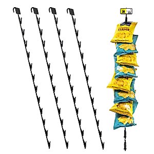 Pack of 4 – 12 Station Hanging Merchandise Strips with Hooks, 31” Metal Display Merchandise Strips for Retail Display with Label Header, Black