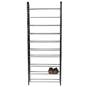lapday Durable Shoe Rack, Concise Integration Shoe Organizer Space Saving Shoe Tower Non-Woven Fabric Shoe Shelf, Black & Silver (10-Tier 30-Pair)