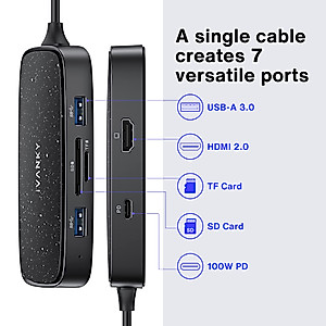 USB C Laptop Docking Station, iVANKY 7-in-1 87W PD Dock, 4K HDMI Extend Display Thunderbolt 3/4 Dock Hub for MacBook, Dell, HP, Lenovo, Surface, etc, USB 3.0, SD/TF