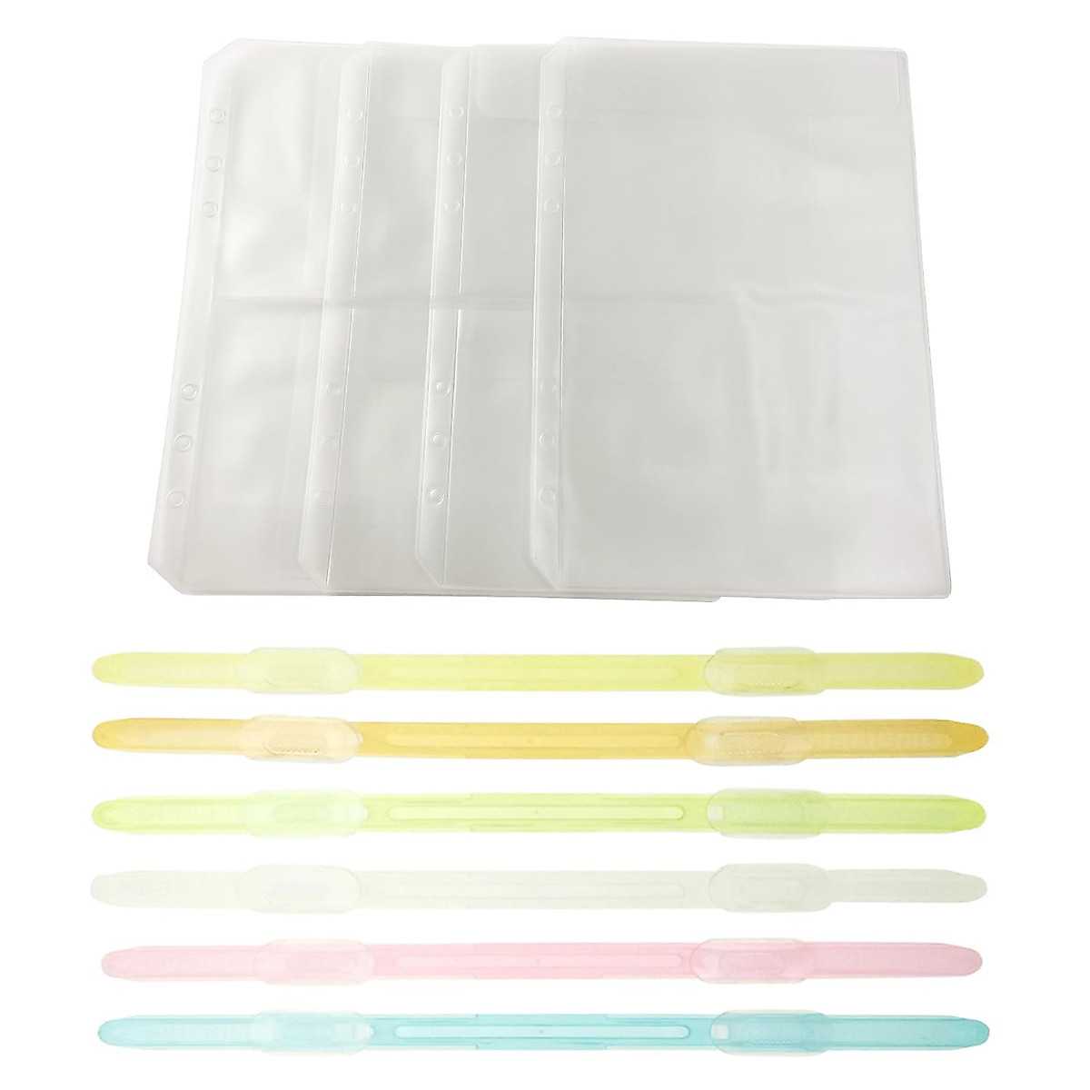 12 Pcs A5 Size 6 Holes Binder Pockets,Clear PVC Zipper Binder Pocket,6 Holes Zipper Binder Pouch,Waterproof PVC Loose Leaf Bags for Stickers, Postcards, Bank Cards—with Binder Clips (C)