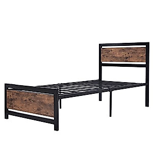 Metal Twin Bed Frame with Headboard, Bed Frame for Men Black Metal Bed Frame with Headboard and Footboard No Box Spring Needed 77.5 Inch