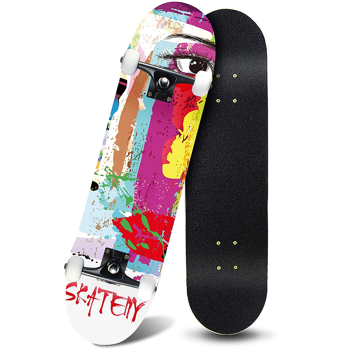 ANDRIMAX Skateboards-Complete Skateboards for Beginners Kids Boys Girls Adults Youth-Standard Skateboards 31’’x8’’ with 7 Lays Maple Deck Pro Skateboards, Longboard Skate Boards (Graffiti)