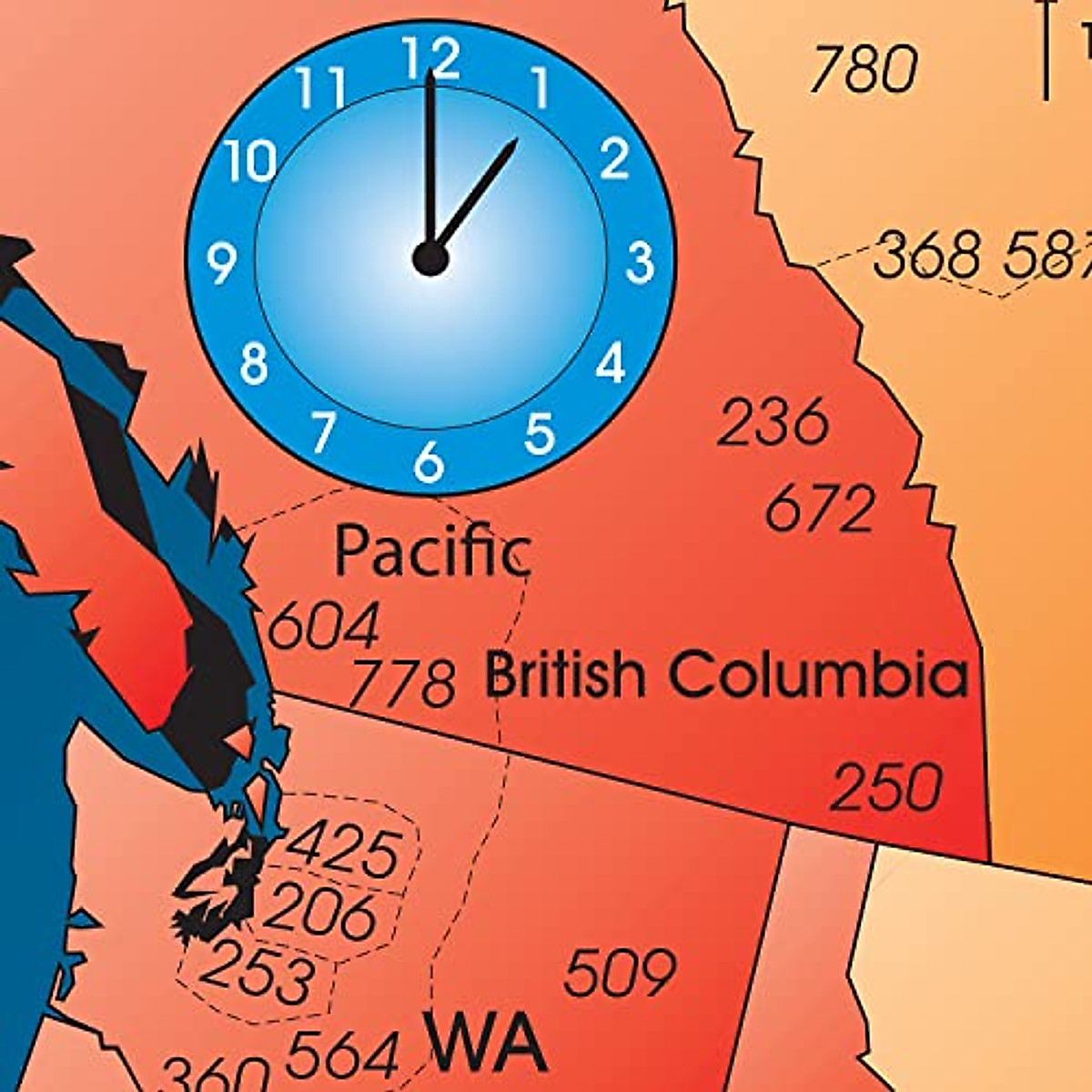 ImageAbility North America Laminated Gloss Time Zone Area Code Map with Reverse Lookup, Desk Size 11 by 17 Inches