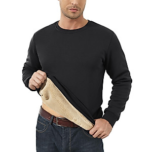 MAGCOMSEN Mens Winter Sweatshirt Crewneck Sherpa Warm Thick Sweatshirts Fleece Liner Thermal Athletic Casual Pullover Sweatshirt Black