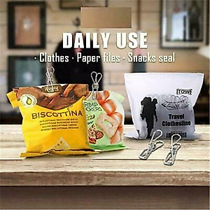 20 Pack 3.5 inch Jumbo Heavy Duty 304 Stainless Steel Wire Clips Durable Clamp Metal Clothes Pegs Multi-Purpose for Outdoor Clothesline Home Kitchen Travel Office Decor