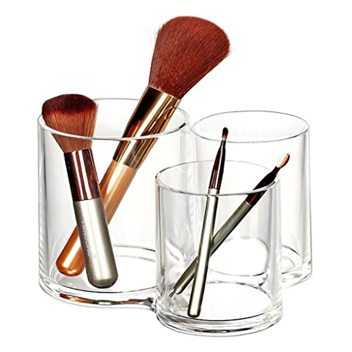 Ymeibe Clear Acrylic Cotton Swab Holder with Lid Q-tip Organize Case for Make Up Brush Round Bathroom Counter Organizer (3 Connected Towers)