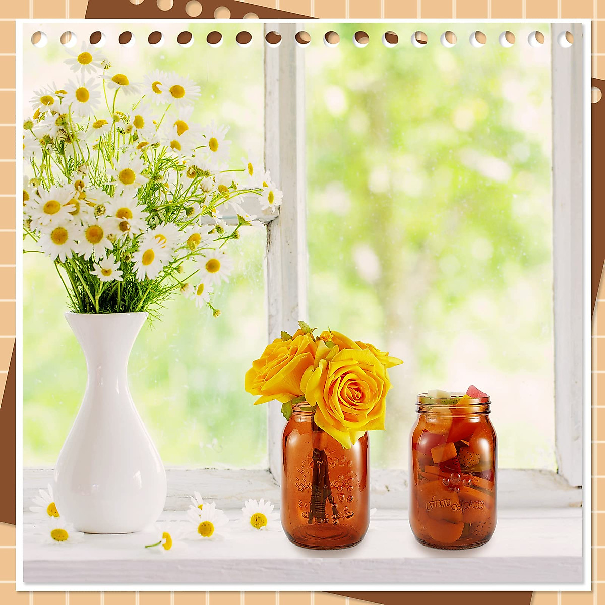 Tessco 12 Pieces 16 oz Amber Mason Jars with Lids Decorative Pint Canning Jars Regular Mouth Kitchen Canisters Glass Food Containers for Storage Pickling Preserving Fermenting, Christmas DIY Crafts