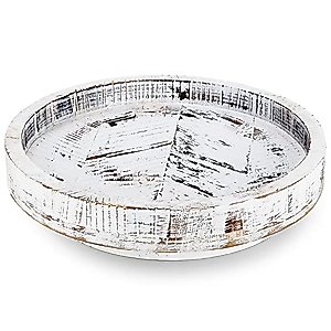 Wood Lazy Susan Turntable, 12 Inch Rustic White Wooden Lazy Susan Organizer for Cabinet, Farmhouse Distressed Round Turntable Tray for Kitchen Countertop Pantry, Dining Table Centerpiece