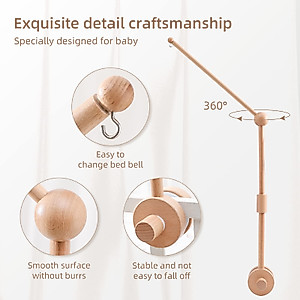 Baby Crib Mobile Arm - Wooden Baby Mobile Crib Holder 31 inch for Mobile Hanging Baby Crib Attachment for Nursery Decor